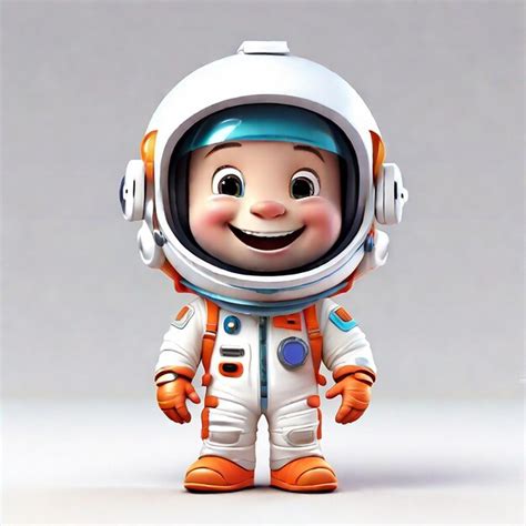 인공지능에 의해 생성된 우주비행사 복장을 입은 귀여운 미소 짓는 3d 만화 캐릭터 아이 프리미엄 사진