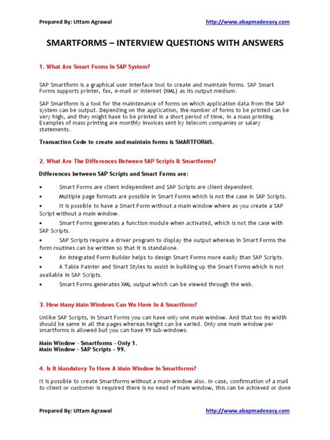 40 Smartforms Interview Questions With Answers Sap Abap Pdf Computing Information Science