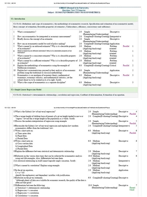 Introduction To Econometrics Christ University Question Bank Pdf Econometrics Regression