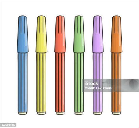 컬러 펠트 펜 아이콘 세트입니다 벡터 컬러 문구 쓰기 자료 사무실 또는 학교 용품 흰색 배경에 격리 만화 스타일 개념에 대한