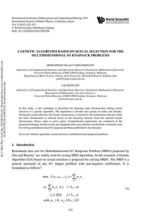 pdf a genetic algorithm based on sexual selection for the