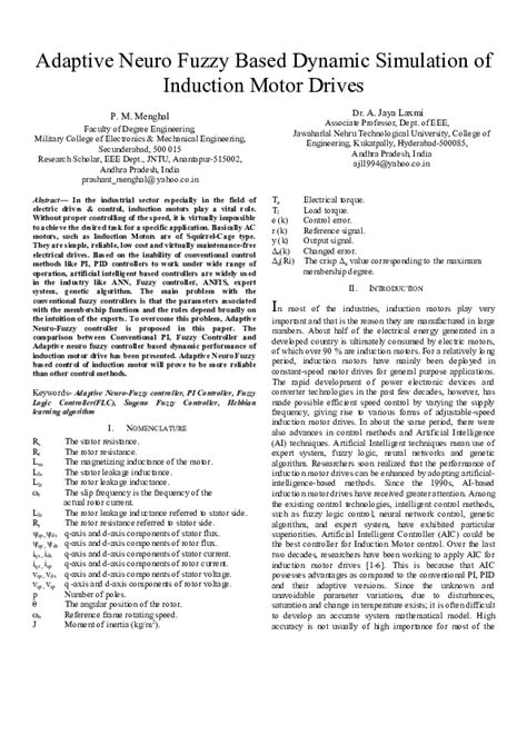 Pdf Adaptive Neuro Fuzzy Based Dynamic Simulation Of Induction Motor Drives