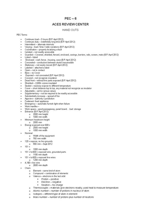 Pec 1 1pec 1 1pec 1 1pec 1 1pec 1 1pec 1 1 Pec 6 Aces Review Center Hand Outs Pec Terms