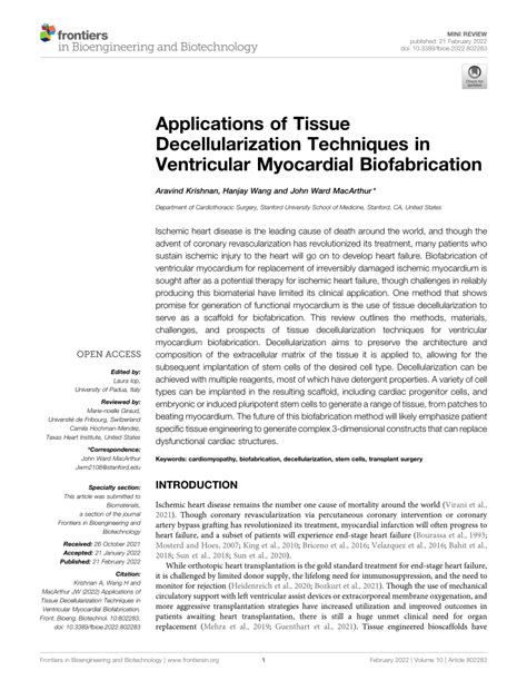 Pdf Applications Of Tissue Decellularization Techniques In Ventricular Myocardial Biofabrication