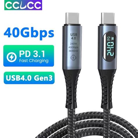 CCLCC USB 4 Cable 1meter USB4 C To USB C Compatible Thunderbolt 4 3 With LED Display Supports