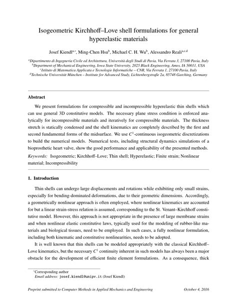 Pdf Isogeometric Kirchhoff Love Shell Formulations For General