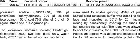 List Of SSR Primer And Its Sequence Used In This Study Download Scientific Diagram