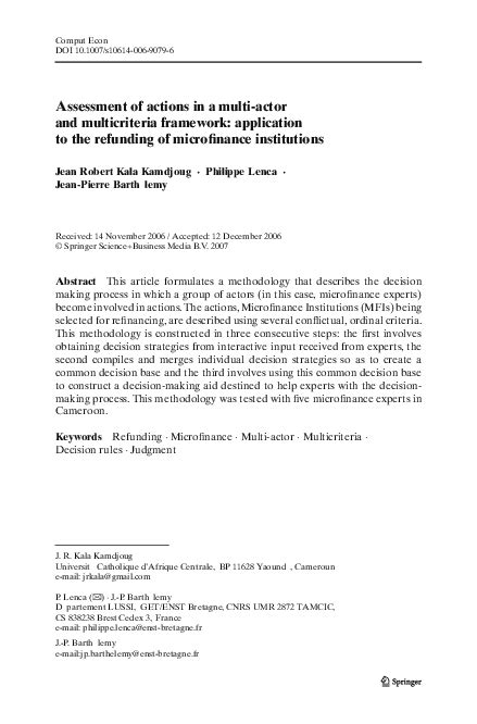 Pdf Assessment Of Actions In A Multi Actor And Multicriteria Framework Application To The