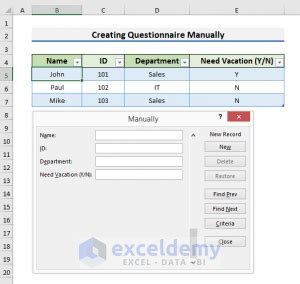 How To Create A Questionnaire In Excel Easy Ways