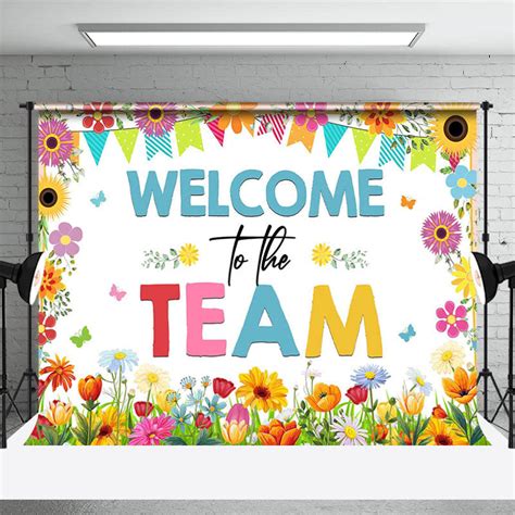 Welcome To The Team Flowers Emplpoyee Party Backdrop Aperturee
