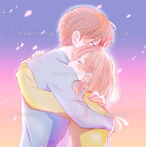 桜吹雪の中抱きしめ合う男女のイラスト素材 176748063 イメージマート