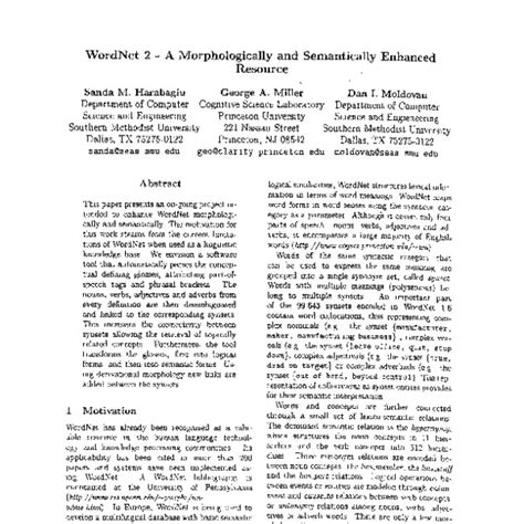 Wordnet 2 A Morphologically And Semantically Enhanced Resource Acl Anthology