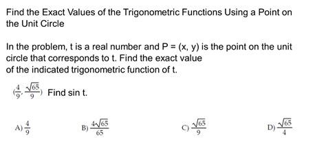 Solved Find The Exact Values Of The Trigonometric Functions