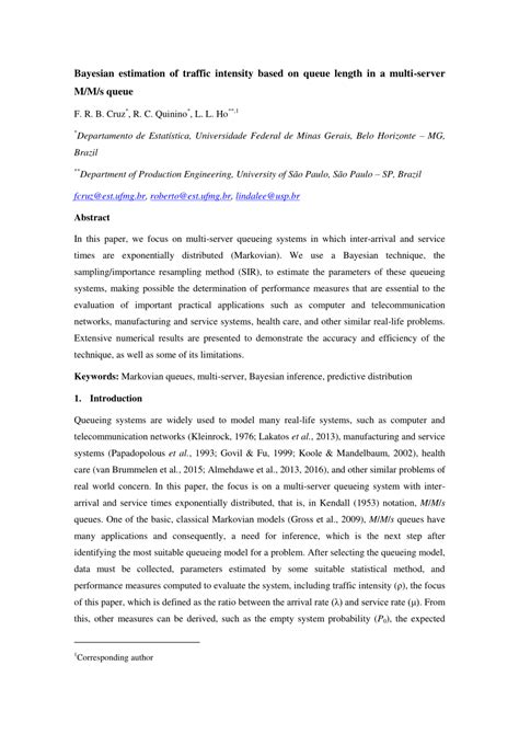 pdf bayesian estimation of traffic intensity based on queue length in