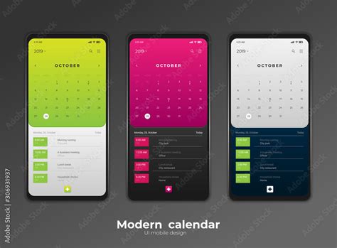 Calendar Mobile Apptasks Ui Ux Design Mockup Vector Image Stock Vector Adobe Stock