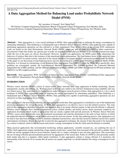 PDF A Data Aggregation Method For Balancing Load Under Probabilistic Network Model PNM