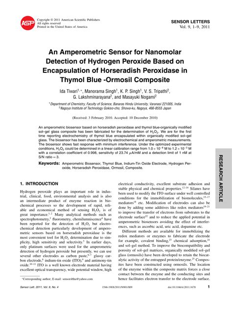 Pdf An Amperometric Sensor For Nanomolar Detection Of Hydrogen Peroxide Based On Encapsulation