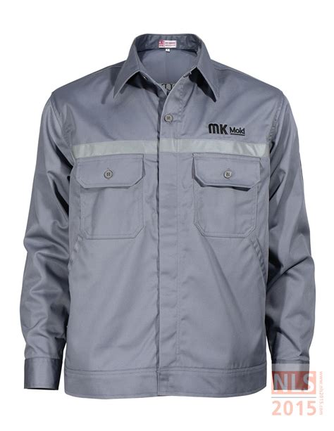 เสื้อช็อปแขนยาว ผ้าคอมทวิว คาดแถบสะท้อนแสงสีเทา เอ็มเคโมลด์