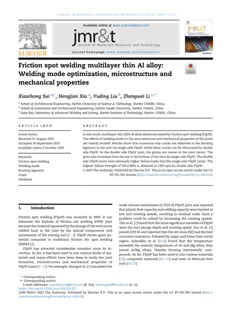 Pdf Friction Spot Welding Multilayer Thin Al Alloy Welding Mode Optimization Microstructure