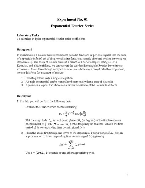 Experiment01 Lab Solutions 1 Experiment No 01 Exponential Fourier