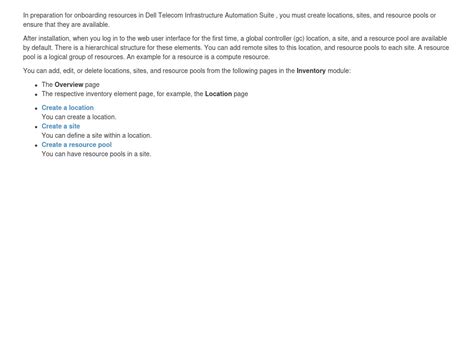 Setting Up Locations Sites And Resource Pools Dell Telecom Infrastructure Automation Suite 2