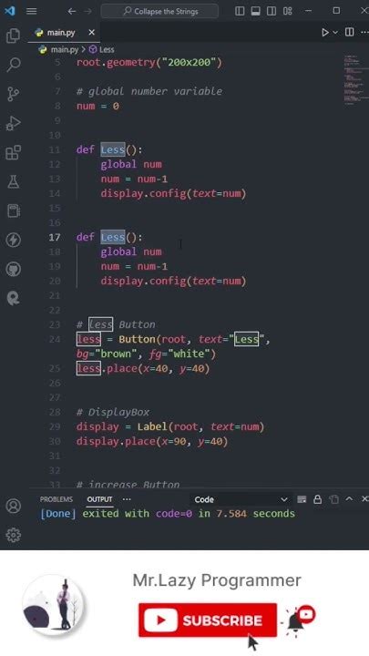 Increment Decrement Tkinter Python Mrlazyprogrammer Python Mr Sorts Youtube