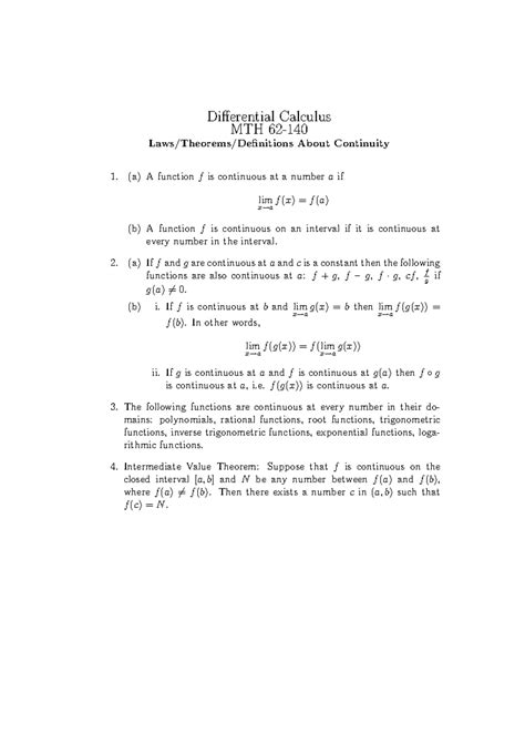 Laws Of Continuous Functions Differential Calculus Mth 62 Lawstheoremsdefinitions About