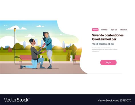 Man Kneeling Holding Engagement Ring Proposing Vector Image