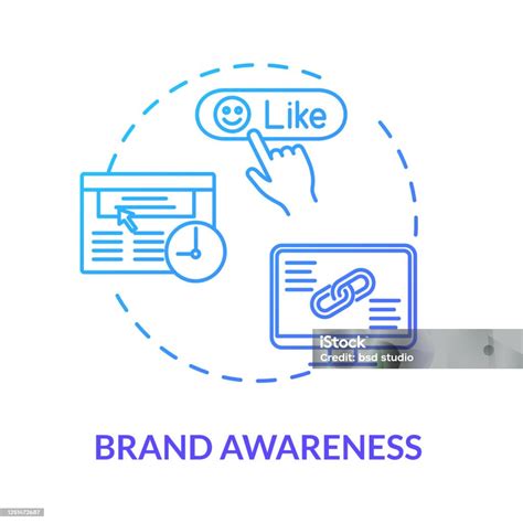 브랜드 인지도 컨셉 아이콘 회사의 가치와 영향력 콘텐츠 마케팅 대중의 인식 신뢰성 아이디어 얇은 라인 일러스트 벡터 격리 윤곽선