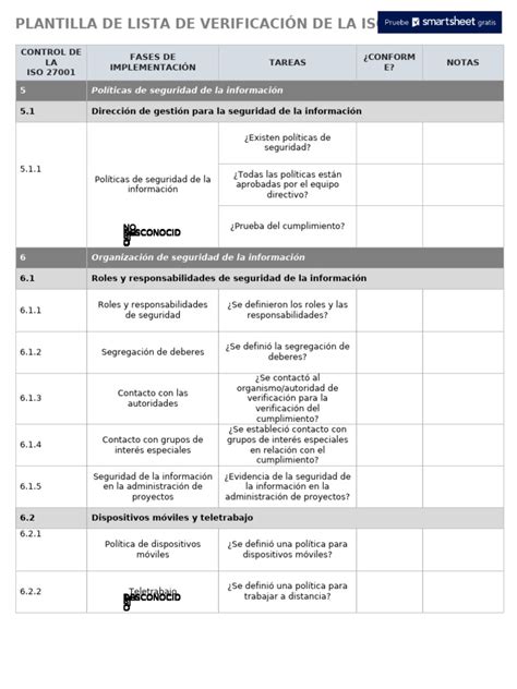 Ic Iso 27001 Checklist 10838 Word Es Pdf