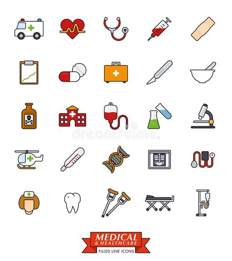De Medische En Gezondheidszorg Gevulde Reeks Van Het Lijnpictogram