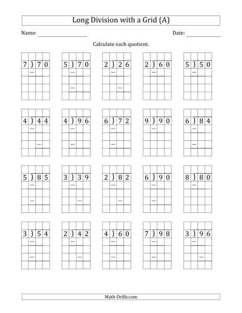 Division Grid Method Worksheet Divisonworksheets Com