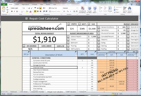 Flip Calculator Spreadsheet In Flip Calculator Spreadsheet 2018 Excel