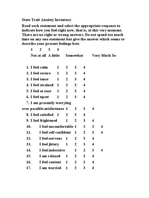 How To Score The State Trait Anxiety Inventory