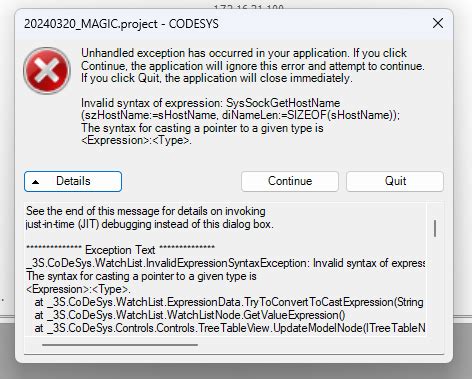 CODESYS Forge CODESYS Forge Talk Engineering EXCEPTION