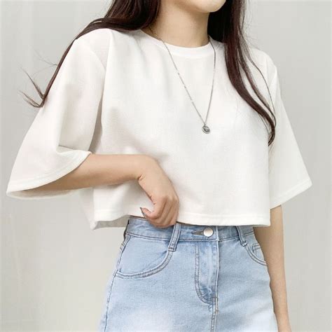 불량소녀 [1 1할인 기본템] 엠보 크롭 반팔티 위시버킷