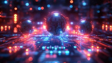 Advanced Tech Design With Floating Orbs And Glowing Patterns Stock Illustration Illustration