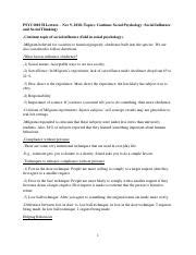 LECTURE NOTES Nov9 Social Inlfuence Continued Social Thinking 1 Pdf