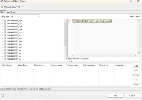 Sql Error En Ventana Dataset And Query Dialog Jaspersoft Studio Vs6