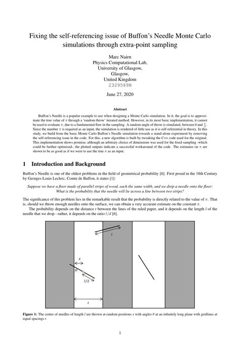 Pdf Fixing The Self Referencing Issue Of Buffons Needle Monte Carlo Simulations Through Extra