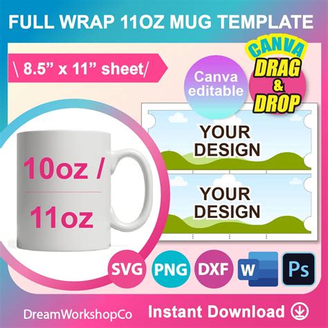 11oz Mug Full Wrap Template Sublimation Template Canva Svg Dxf Psd