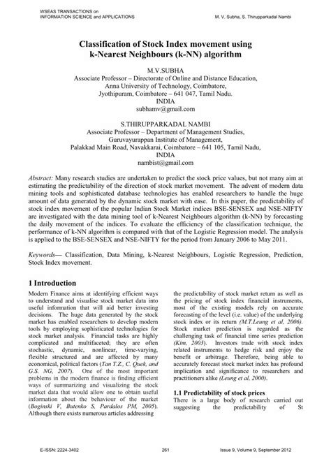 Pdf Classification Of Stock Index Movement Using K Nearest Dokumentips