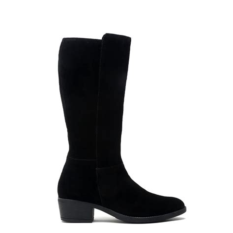 Women Suede Knee High Top Side Zipper Black Boot