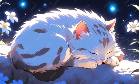 Premium Photo A Cute Anime Cat Is Sleeping