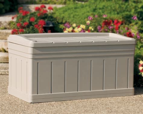 Suncast 129 Gallon Water Resistant Resin Deck Box With Storage Seat In