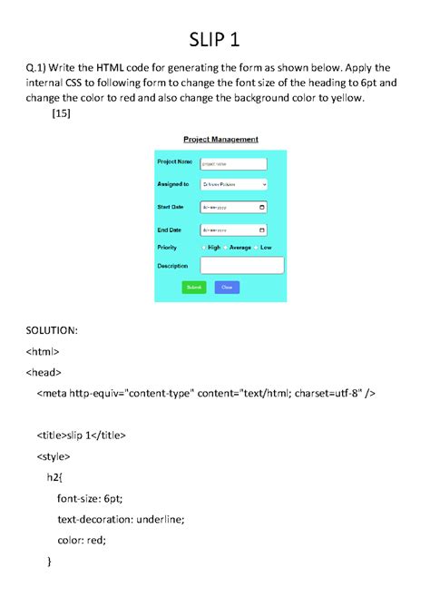 Php And Ds Slips Solutions Slip 1 Q Write The Html Code For Generating The Form As Shown Below