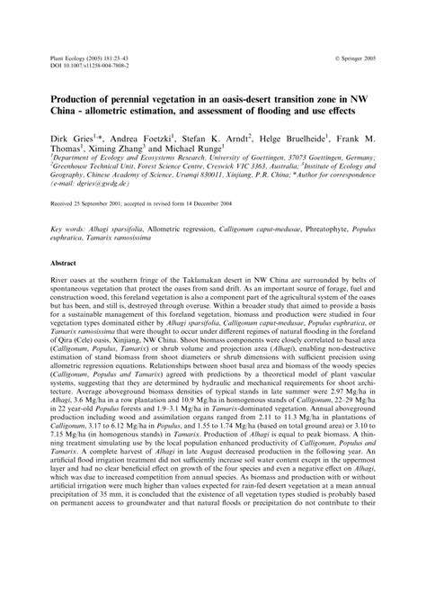 Pdf Production Of Perennial Vegetation In An Oasis Desert Transition Zone In Nw China