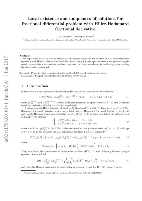 Pdf Local Existence And Uniqueness Of Solutions For Fractional