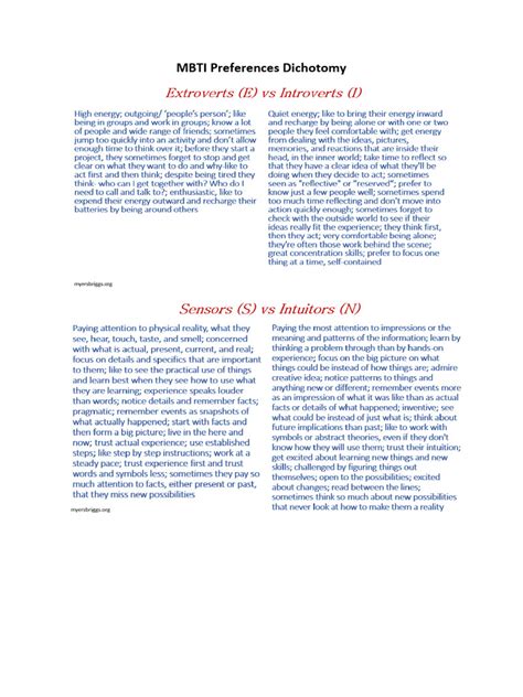 Mbti Preferences Dichotomy Pdf