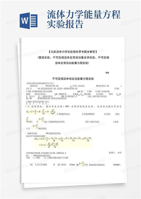 不可压缩流体定常流动量定律实验能量方程实验 Word模板下载 编号lzkjbyba 熊猫办公